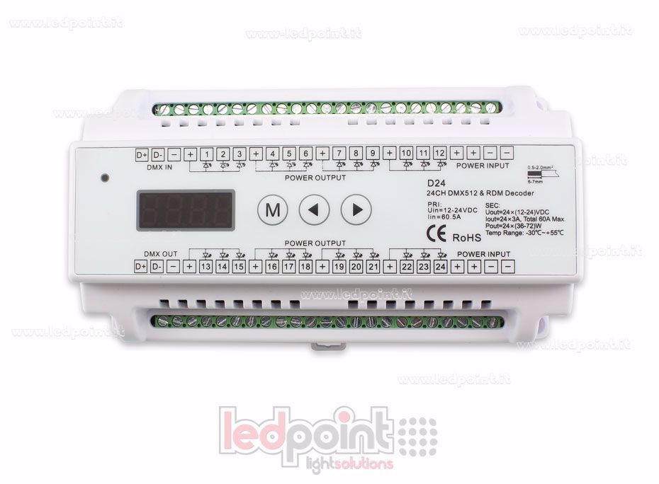 Ledpoint S.r.l. | DMX 512 DIN rail decoder, 24-channels 3A each ...