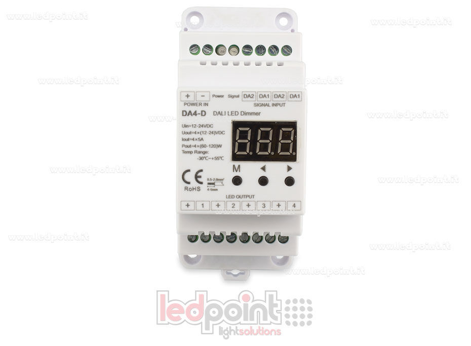 Ledpoint S.r.l. | DALI dimmer, DIN rail, 4 channels of 5A, 12-24V DC ...