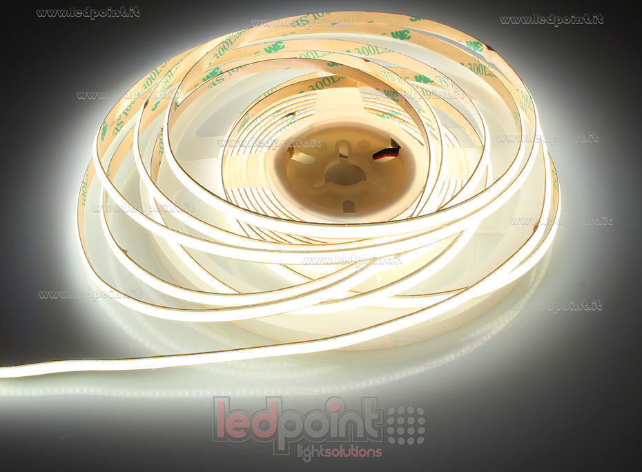 Ledpoint S.r.l. | Striscia led COB 5m bianco 4000K CRI>90 480led/m 24V 6W/m, PCB 5mm