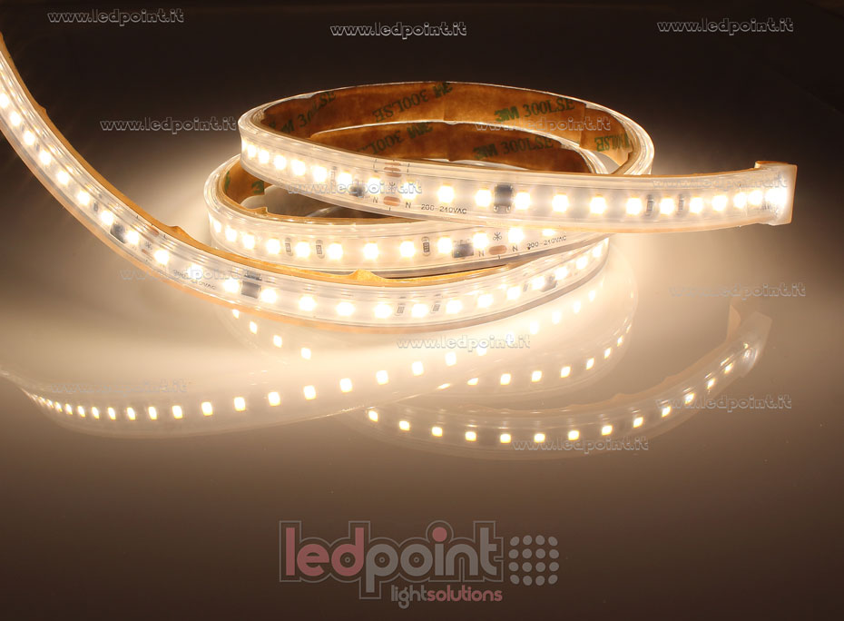 Ledpoint S.r.l. | LED strip 25m warm white led 3000K 2835 130led/m 230V 17W/m, IP64 extruded ...
