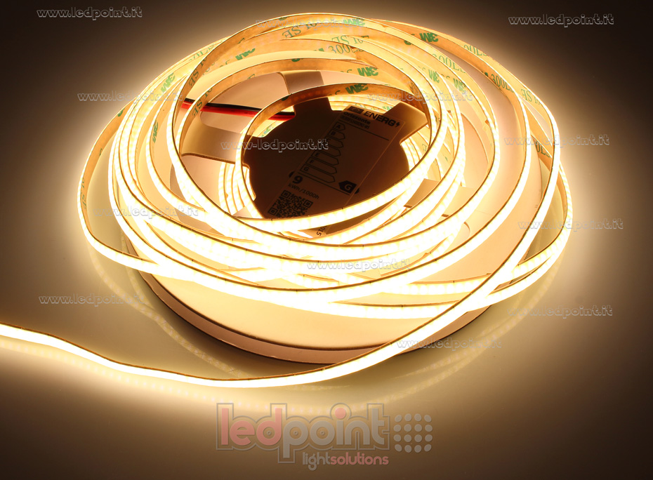 Ledpoint S.r.l. | Striscia led COB 5m bianco caldo 3000K CRI Ra>93 400led/m 24V PCB 5mm 10W/m