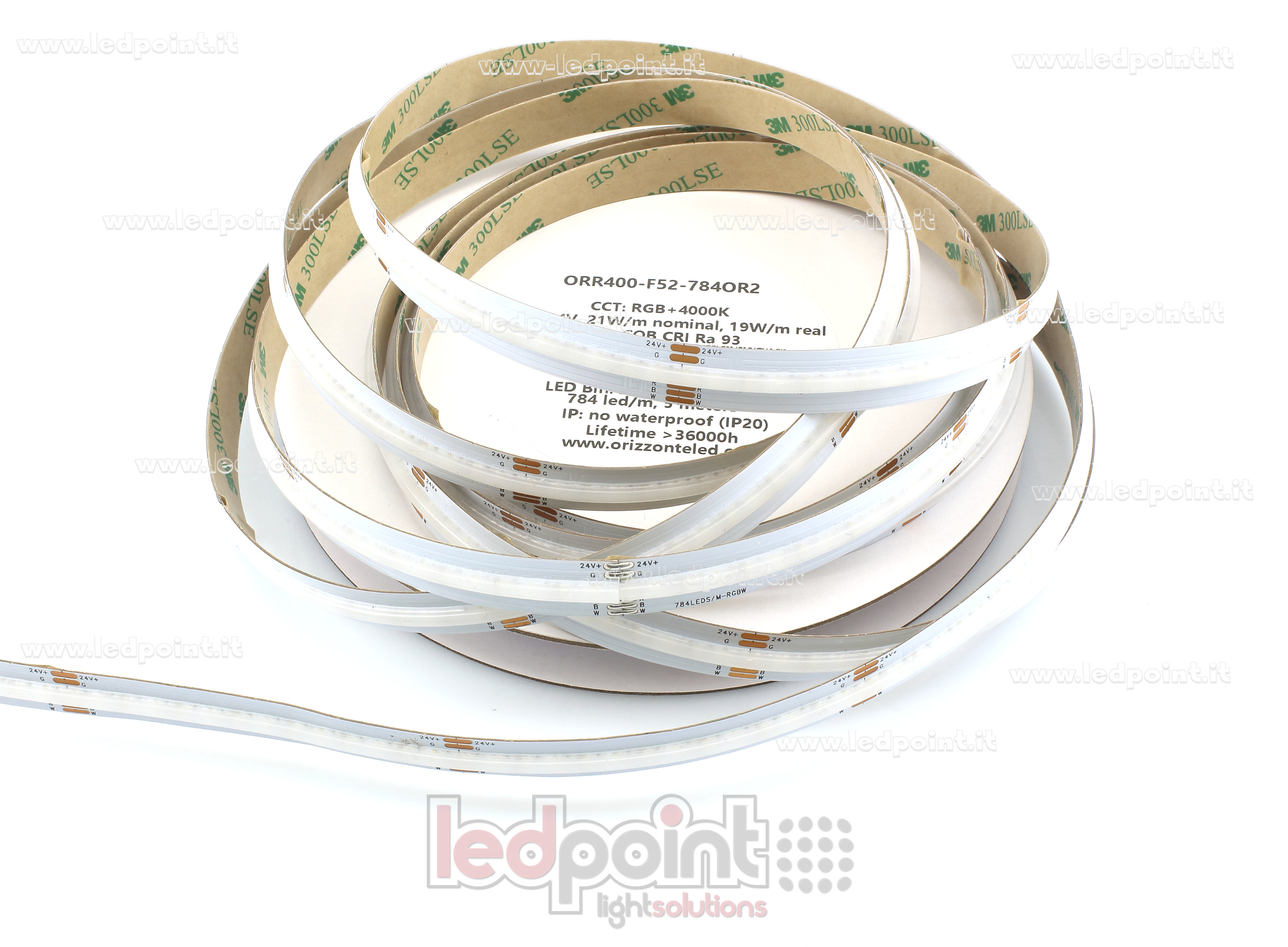 Ledpoint S.r.l. | Striscia led 5m RGB + bianco 4000K COB CRI Ra>90 784led/m 24V 21W/m