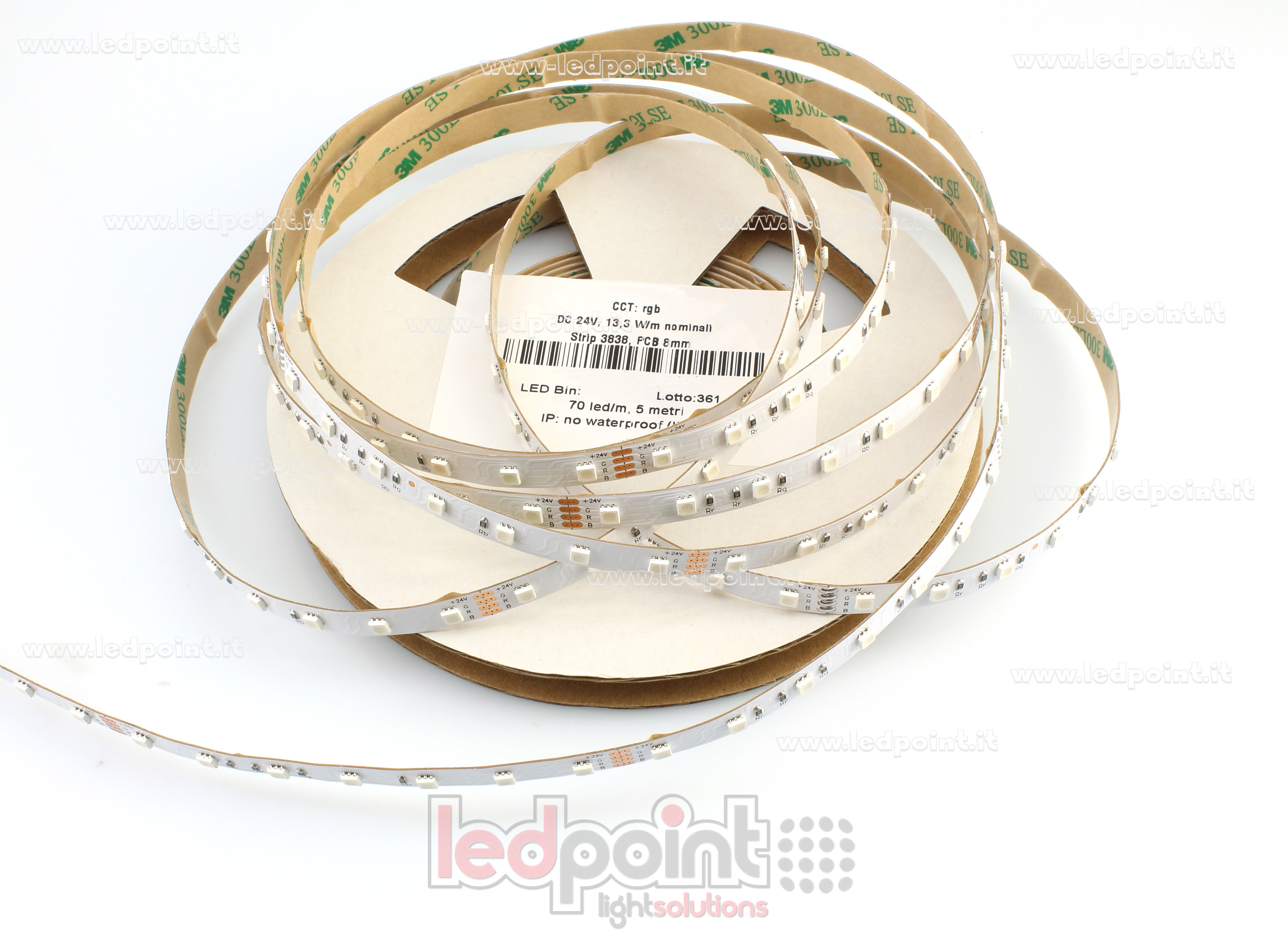 Ledpoint S.r.l. | Striscia led 5m RGB 3838 70led/m 24V 13,3W/m PCB 8mm