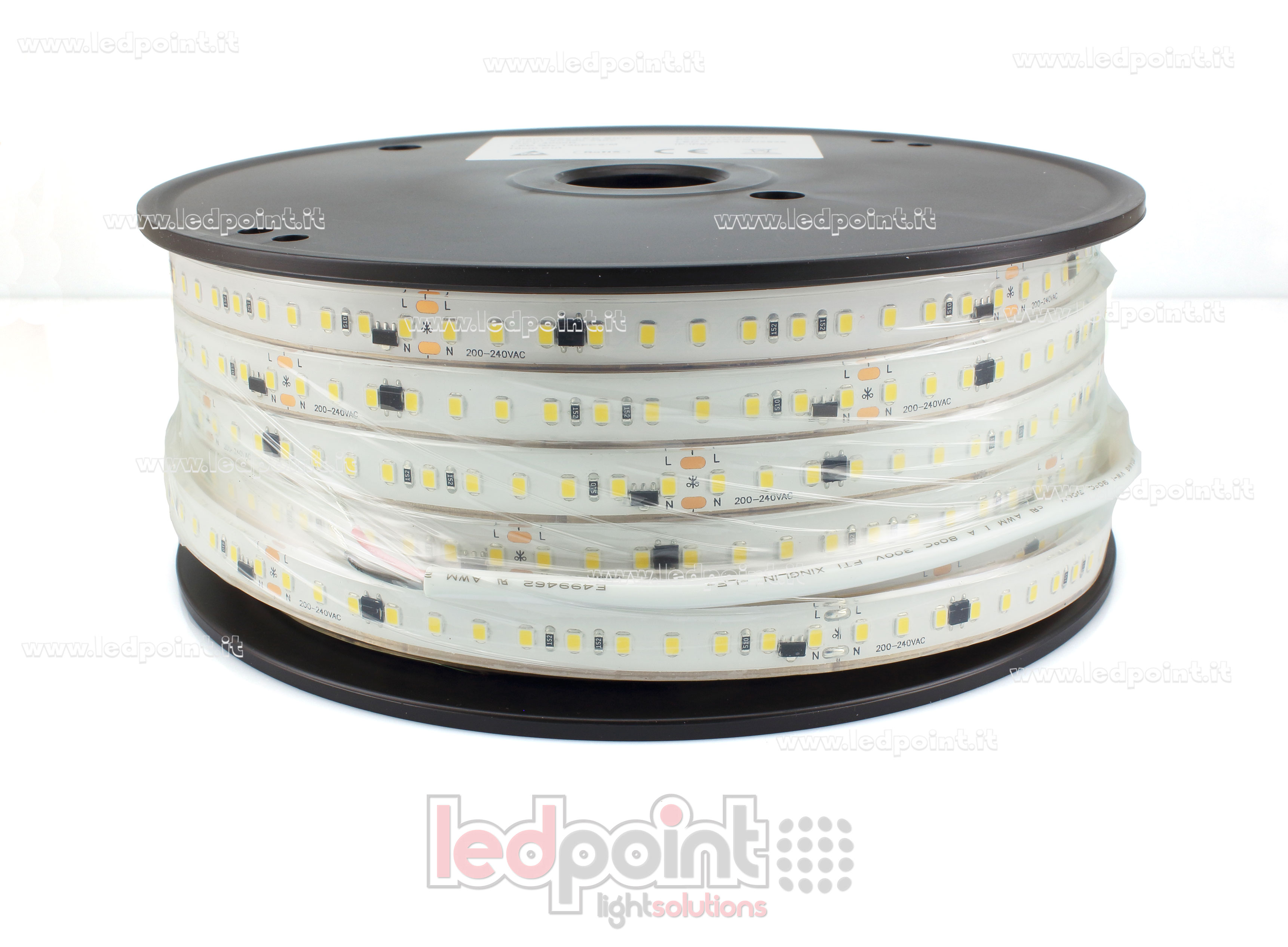 Ledpoint S.r.l. | LED strip 25m white led 4000K 2835 130led/m 230V 17W/m, IP67 solid silicon ...