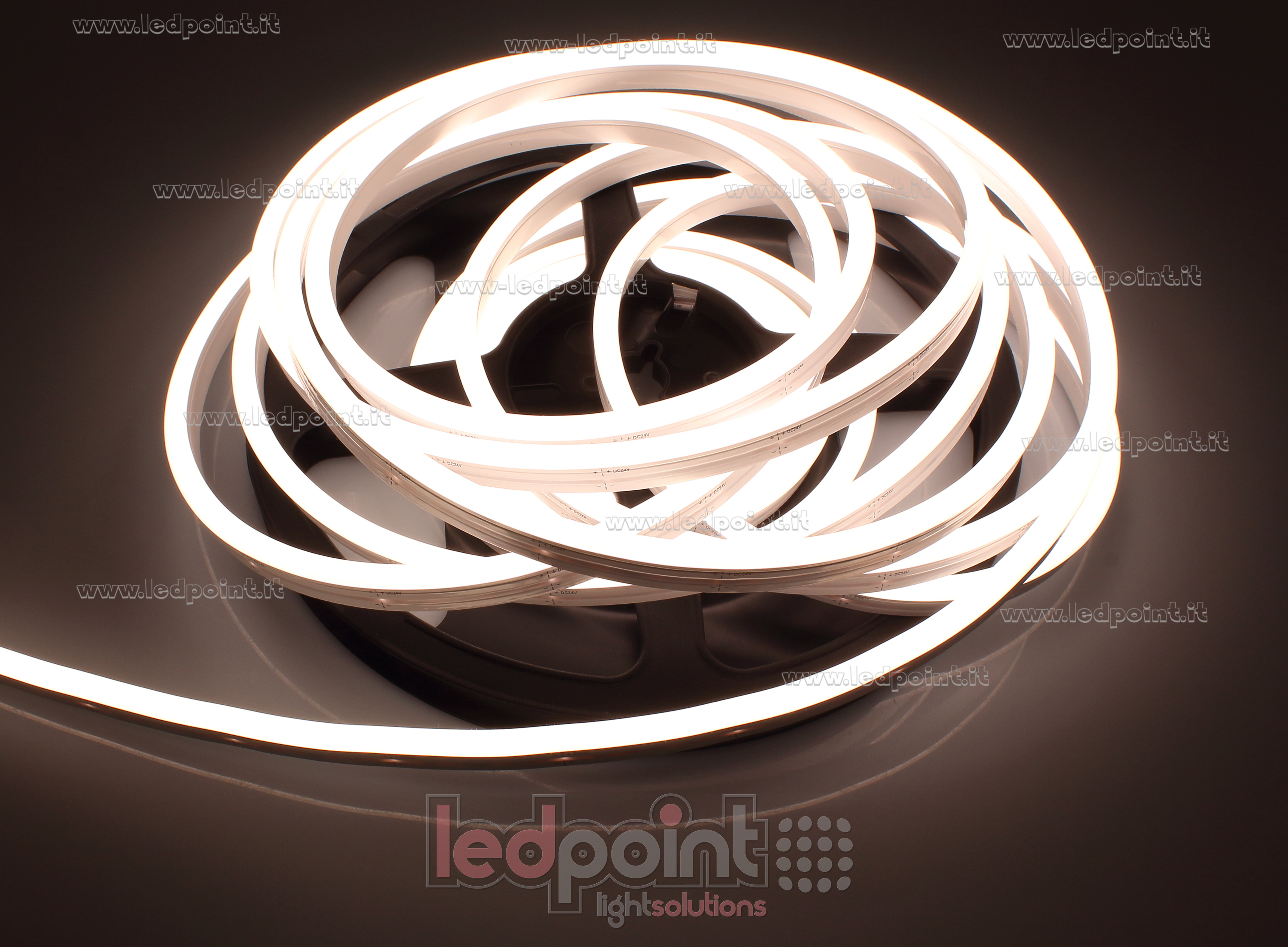 Ledpoint S.r.l. | Led Neon Flex 4x8,8mm bianco caldo 3000K 2835 12V 10W 180led/m IP65 10m