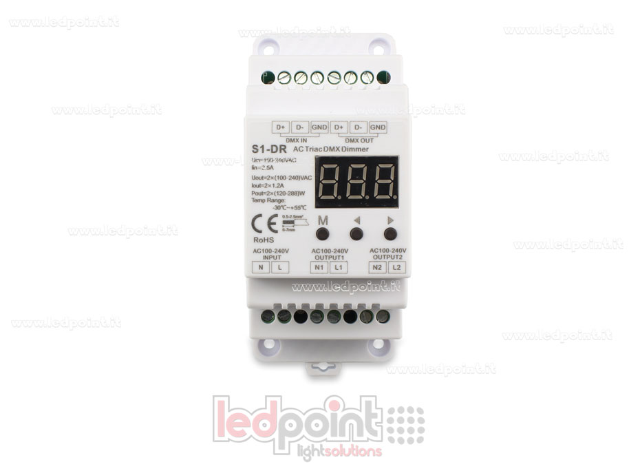 Ledpoint S.r.l. | Triac DMX 512 DIN rail decoder, 2-channels 1.2A each