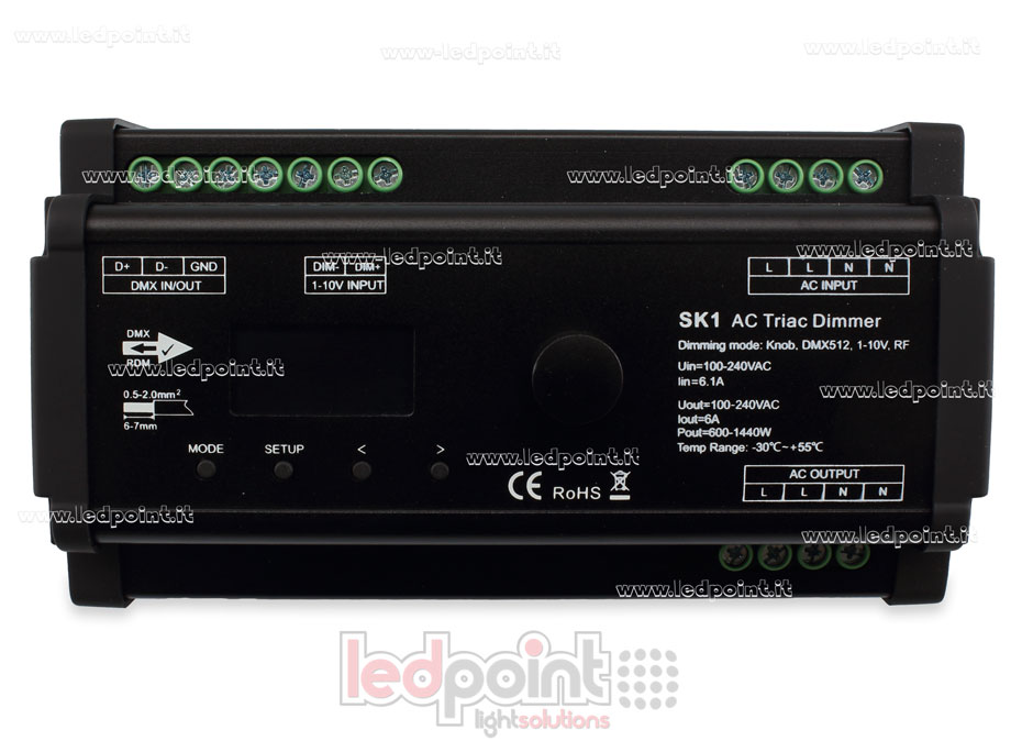 Ledpoint S.r.l. | AC Triac DMX512 dimmer, 1-channel 6A, for DIN rail